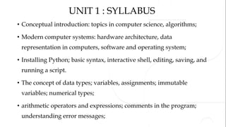 Python Programming | JNTUK | UNIT 1 | Lecture 1 & 2 | PPTX