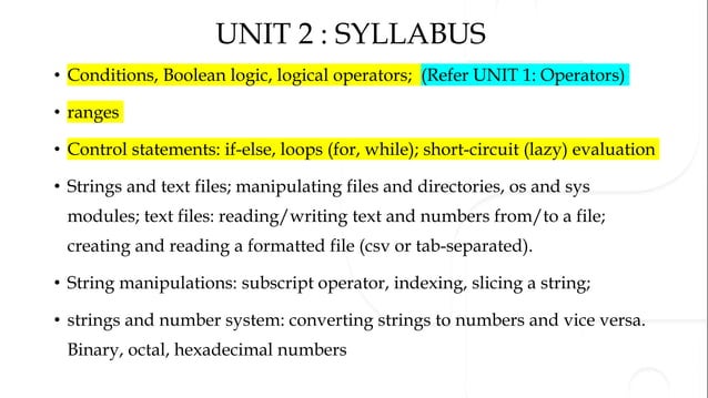 Python Programming Jntuk Unit 2 Lecture 6 And 7 Conditional And Control Statements Ppt