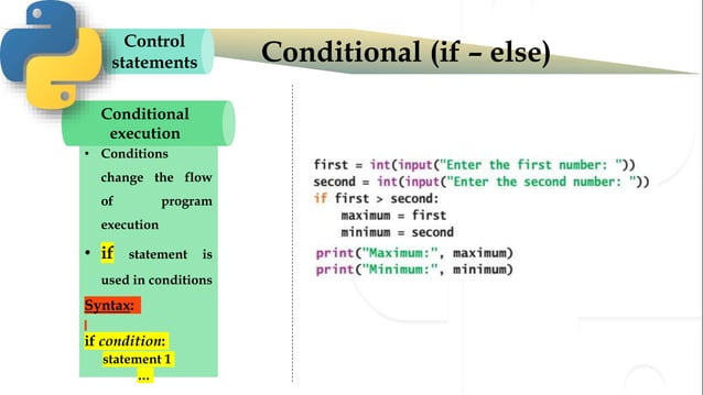 Python Programming Jntuk Unit 2 Lecture 6 And 7 Conditional And Control Statements Ppt