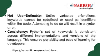 Introducing Python keywords - Naresh IT | PDF