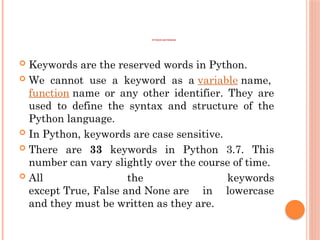 Python Keywords and Identifiers - An Introduction | PPTX