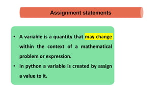 Python variable assignments | JNTUA | R19 | UNIT 1 | PPT
