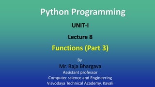 Python Introduction | JNTUA | R19 | UNIT 1 | Functions | PPTX