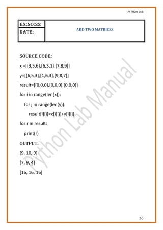 Python Lab Manual | PDF | Programming Languages | Computing