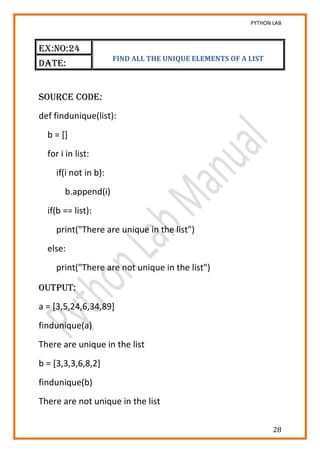 Python Lab Manual | PDF | Programming Languages | Computing