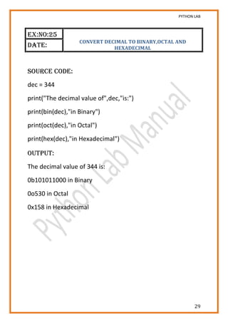 Python Lab Manual | PDF | Programming Languages | Computing