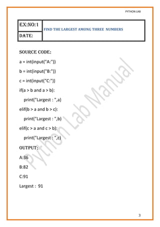 Python Lab Manual | PDF | Programming Languages | Computing