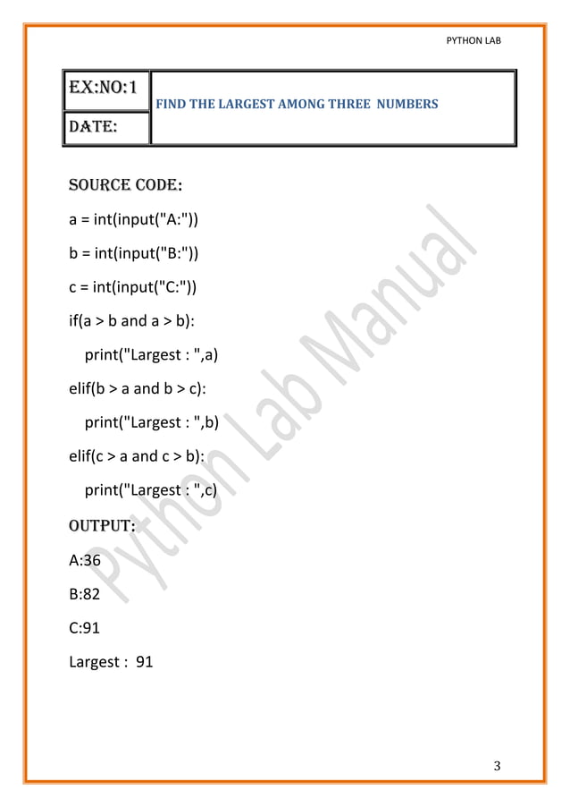 Python Lab Manual | PDF | Programming Languages | Computing