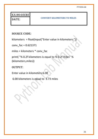 Python Lab Manual | PDF | Programming Languages | Computing