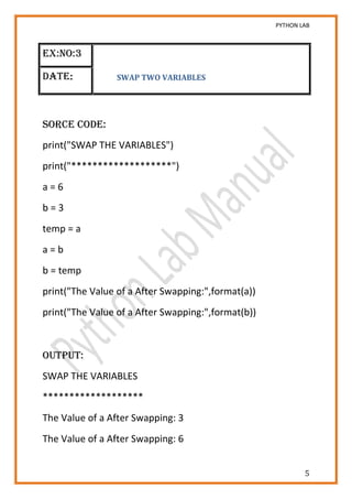 Python Lab Manual | PDF | Programming Languages | Computing