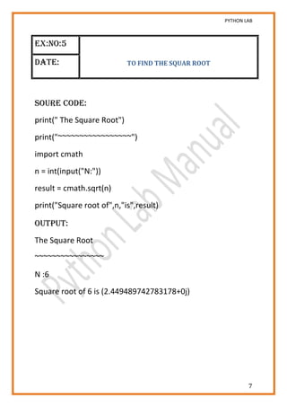 Python Lab Manual | PDF | Programming Languages | Computing