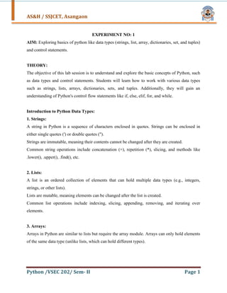 Python Lab Manual for First year Engineering students | PDF