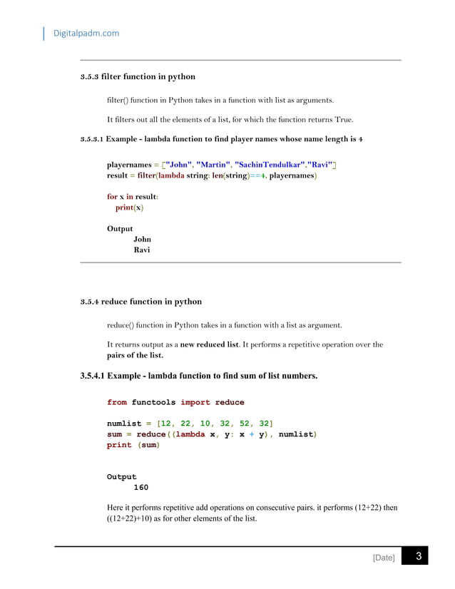 Python Lambda Functions With Filter Map And Reduce Function Pdf