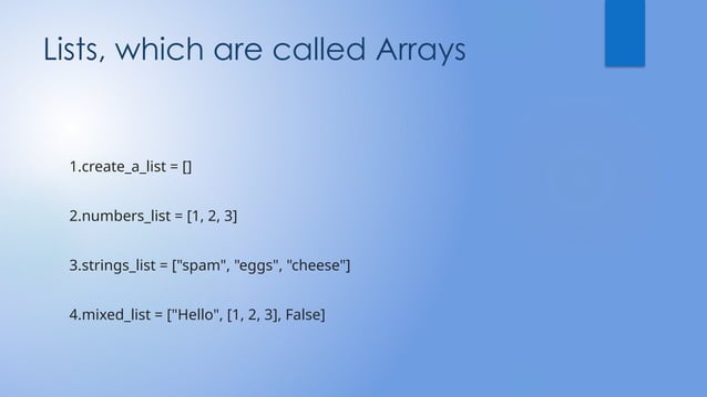 pythonlist_arrays_and some practice problems | PPT | Free Download