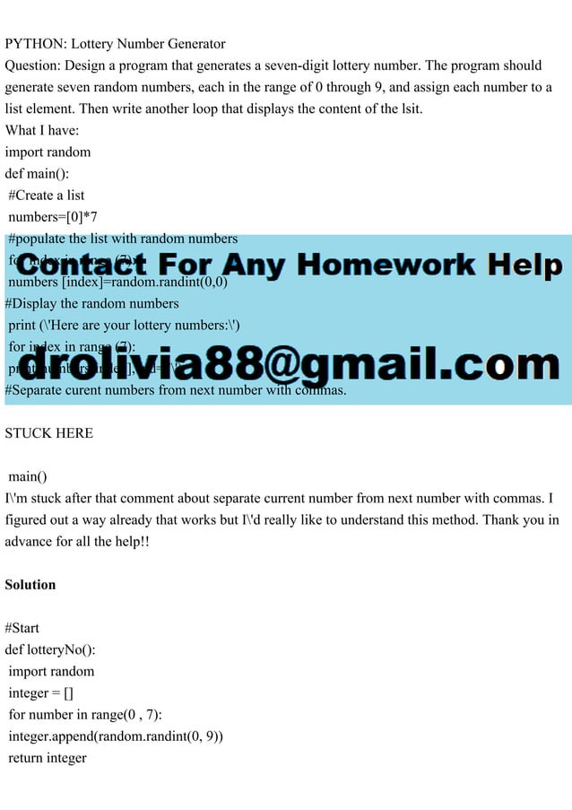 PYTHON Lottery Number GeneratorQuestion Design a program that ge.pdf