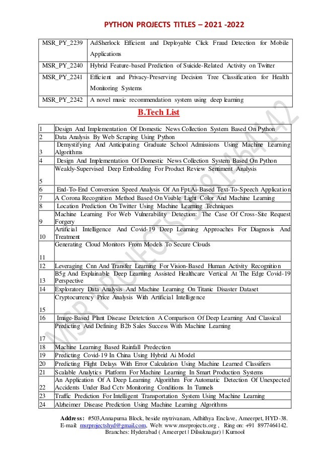 Python (ml ai block chain) projects- 2021-2022 | DOCX