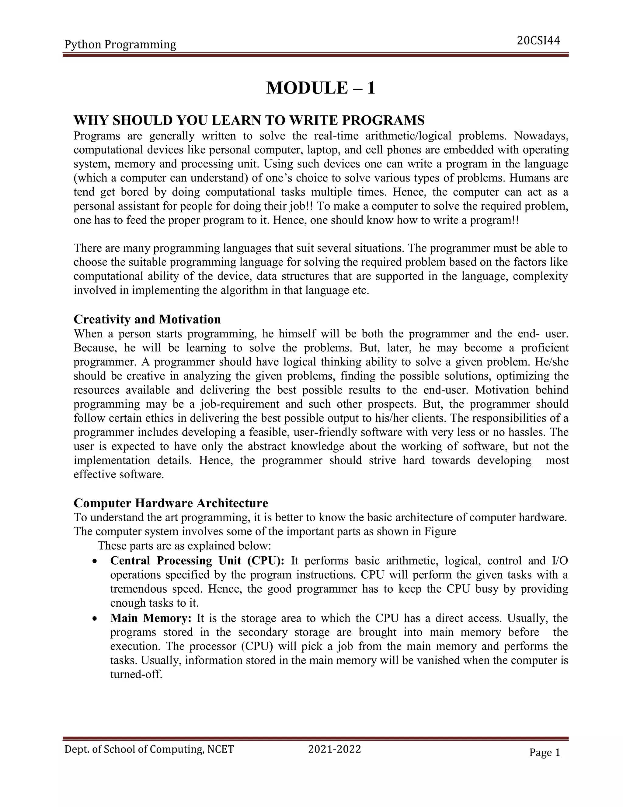 Python_Module_1.pdf | Data Storage and Warehousing | Computing