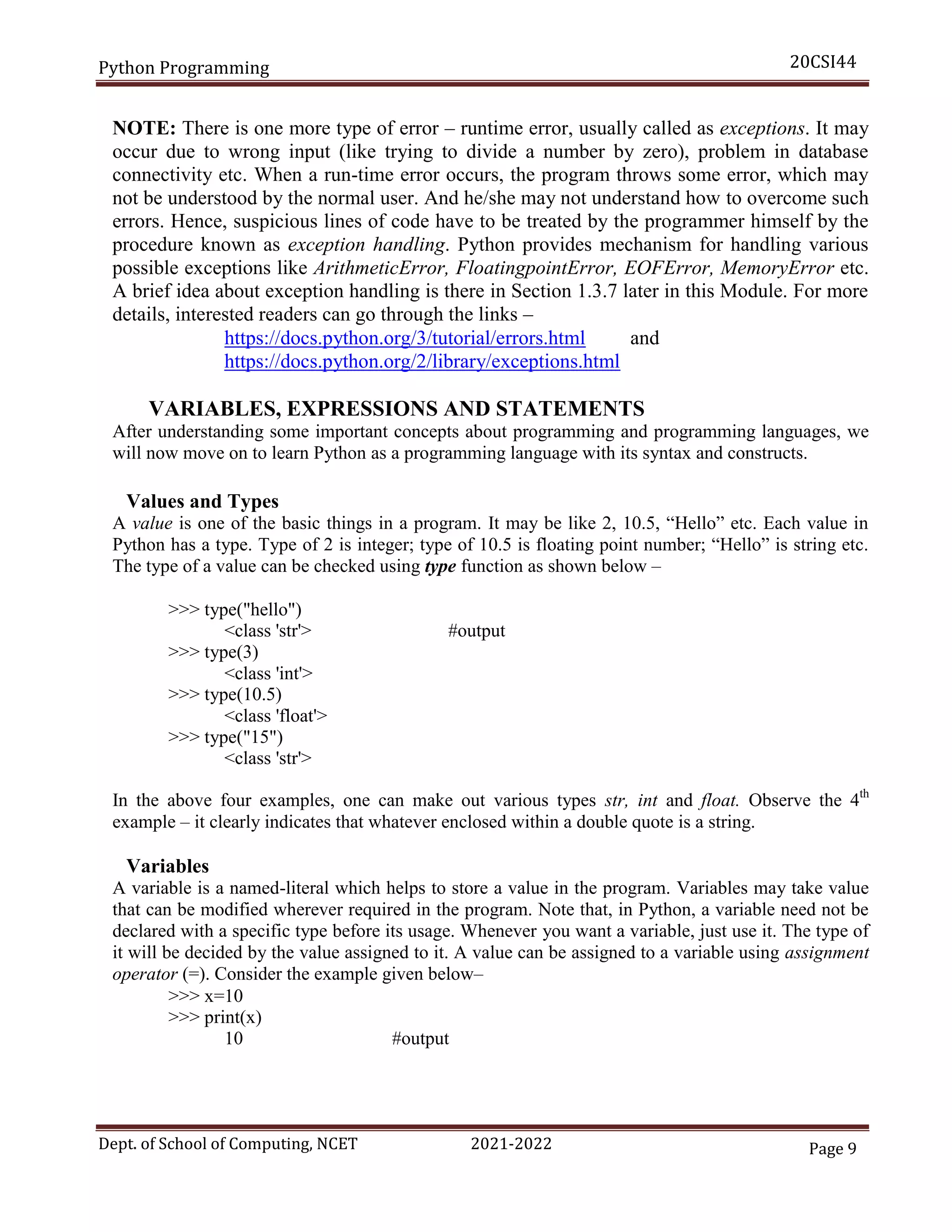Python_Module_1.pdf | Data Storage and Warehousing | Computing