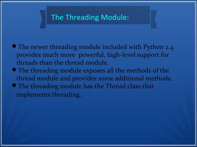 Python multithreading session 9 - shanmugam | PPT | Programming Languages | Computing