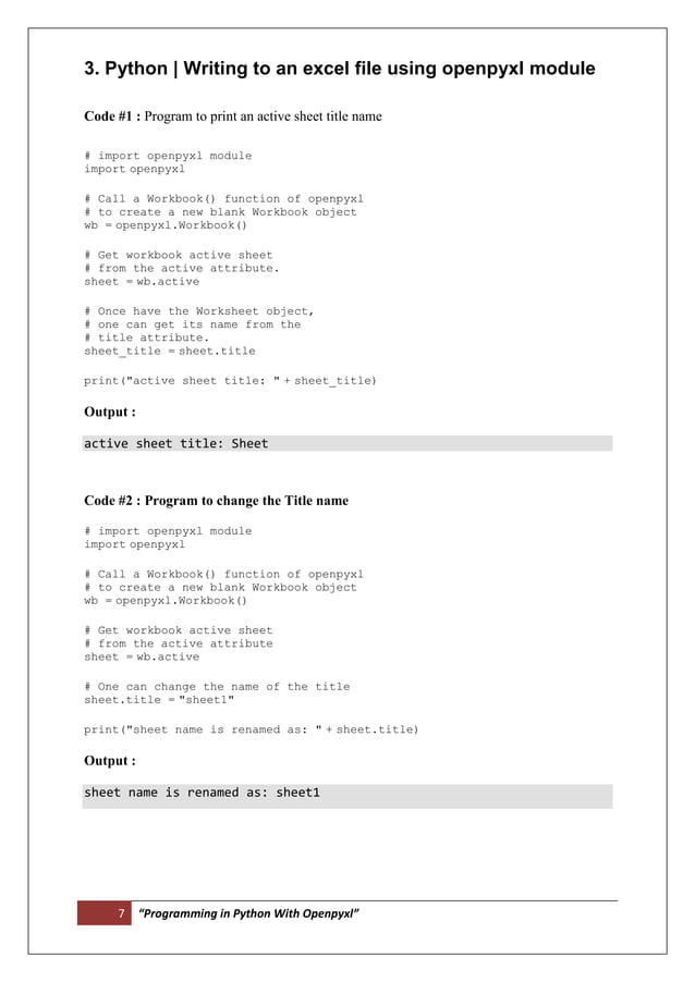 Python openpyxl | PDF