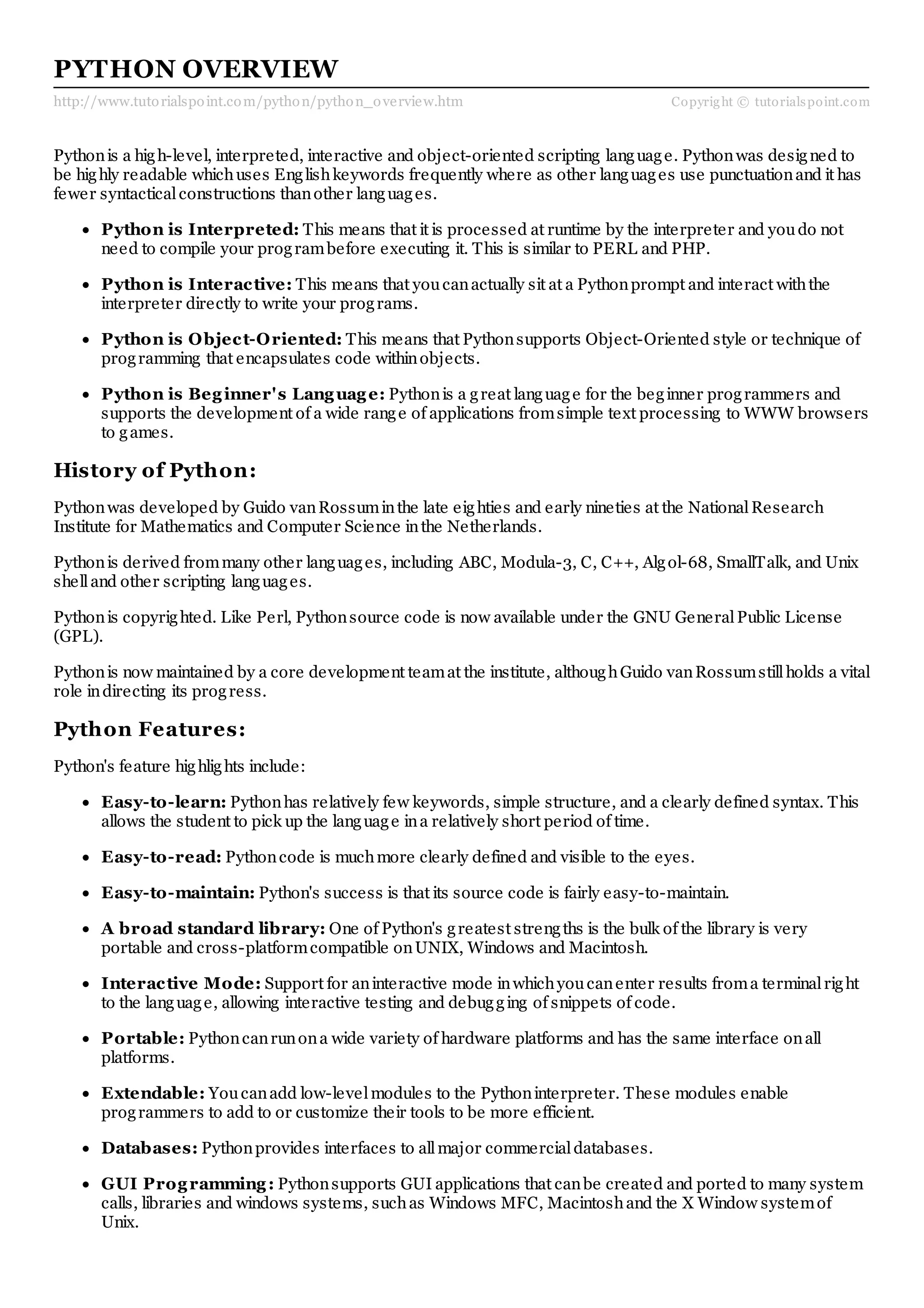 Python overview | PDF | Programming Languages | Computing