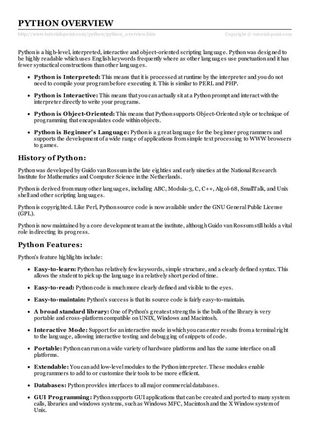 Python overview | PDF | Programming Languages | Computing