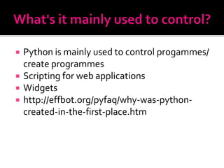 Python powerpoint | PPTX | Programming Languages | Computing