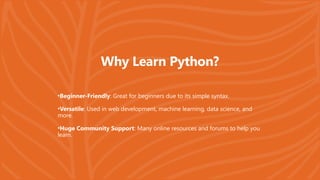 Python Prgramming basics for Beginnerss for User friendly interface | PPTX
