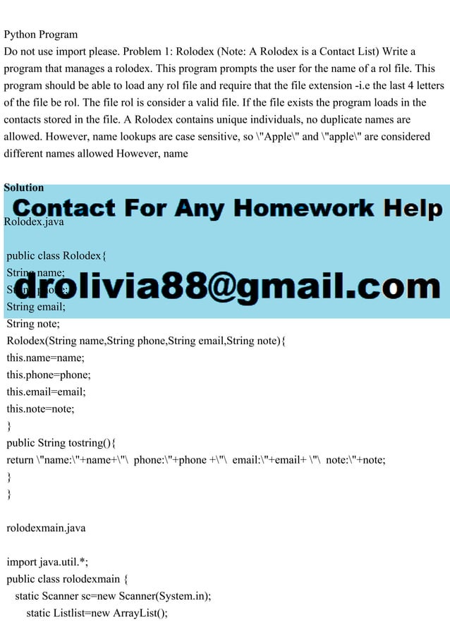 Python ProgramDo not use import please. Problem 1 Rolodex (Note .pdf