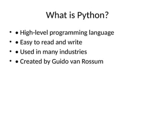 introduction to python for programming using python | PPTX