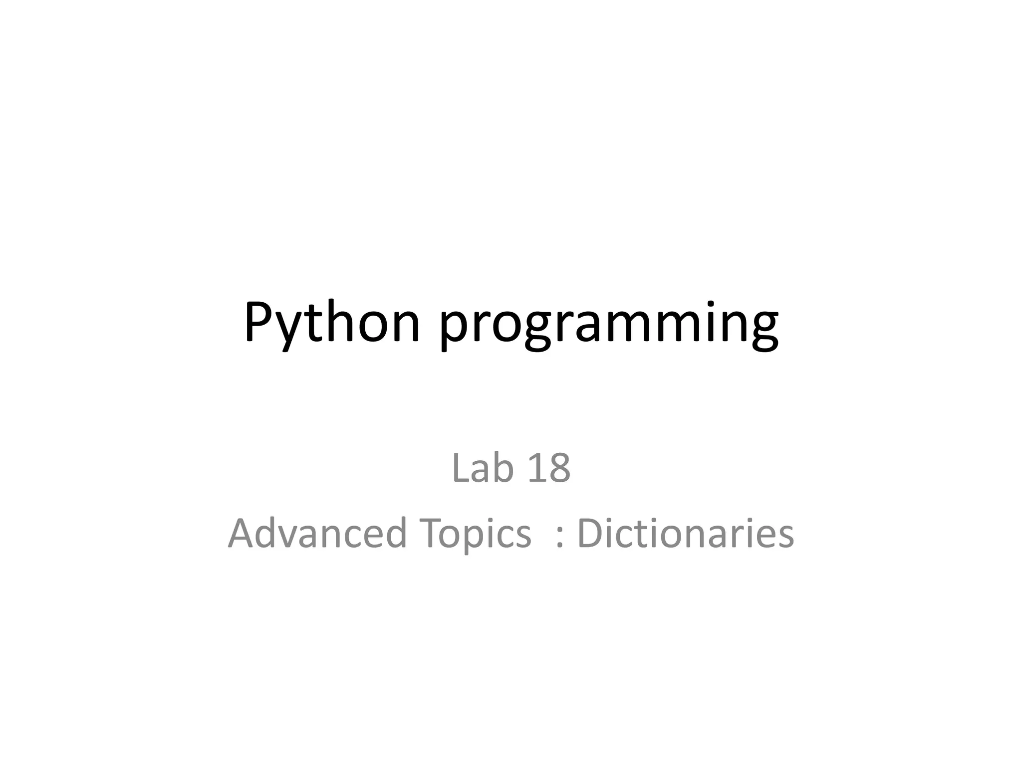 Python Programming Lab 18 Ppt