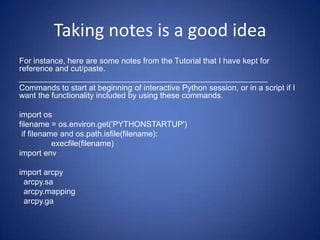 ArcGIS Python Programming (3Nov11) | PPT
