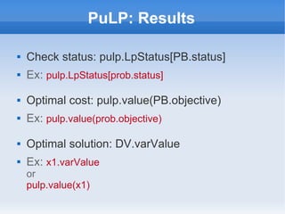 Tutorial: Python, PuLP and GLPK | PDF