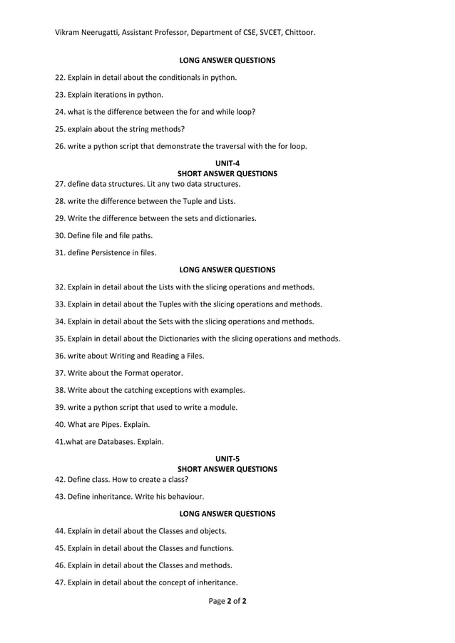 Python Question Bank Pdf Programming Languages Computing