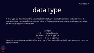 A data type is a classification that specifies the kind of value a variable can store and ...
