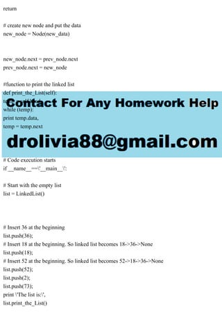 [Python] [Singly-linked list] [Element insertion] Consider the follo ...