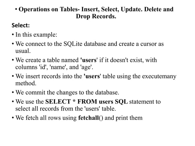Python SQLite3.pptx | Databases | Computer Software and Applications