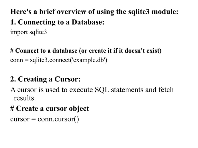 Python SQLite3.pptx | Databases | Computer Software and Applications