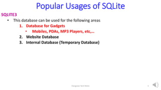 Python SQite3 database Tutorial | SQlite Database | PPT
