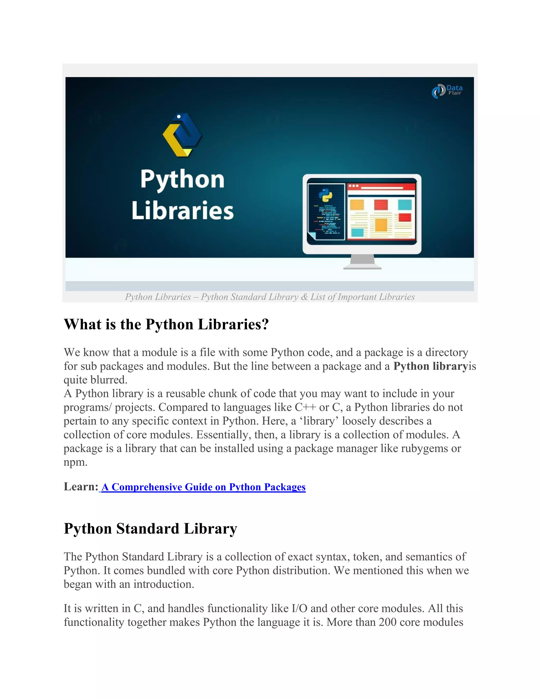 Python standard library & list of important libraries | PDF