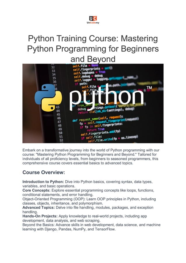 Python Training Course: Mastering Python Programming for Beginners and Beyond | PDF