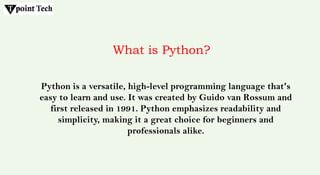 Online Python Tutorial 2025 - Tpoint Tech | PPTX