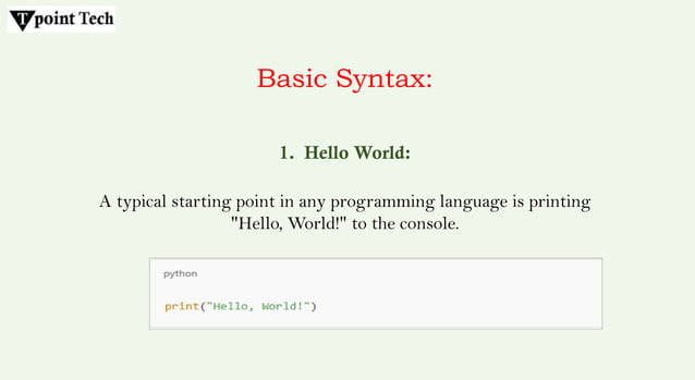 Online Python Tutorial 2025 - Tpoint Tech | PPTX