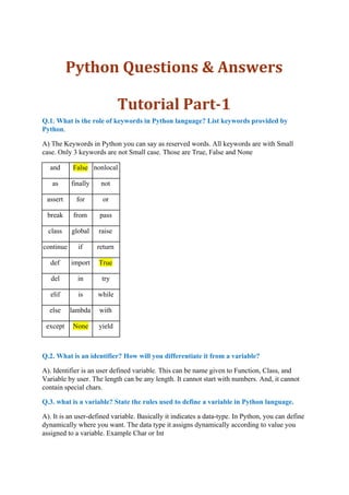 Python Tutorial Questions part-1 | PDF