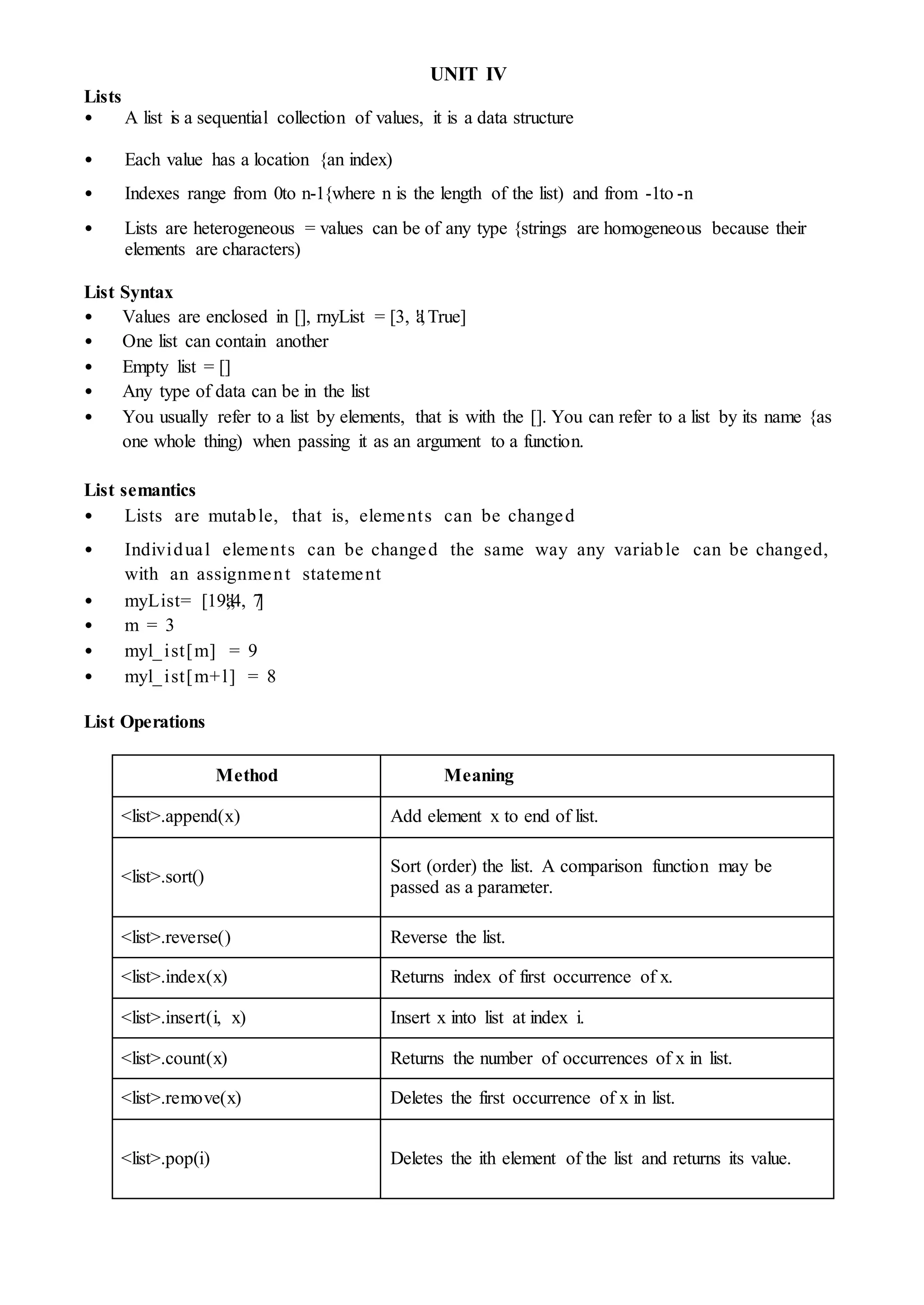 Python unit 3 and Unit 4 | DOCX