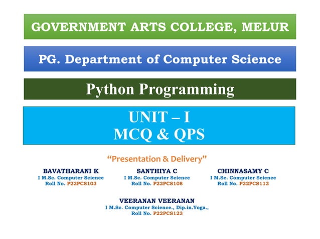 Python Unit I Mcqppt