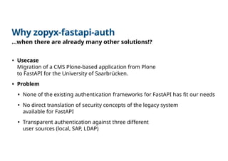 zopyx-fastapi-auth - authentication and authorization for FastAPI | PDF