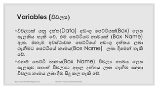 Python variables (පයිතන් විචල්‍ය) | PDF