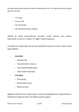 Python ile Veri Yapıları, Bölüm 1: Listeler | PDF