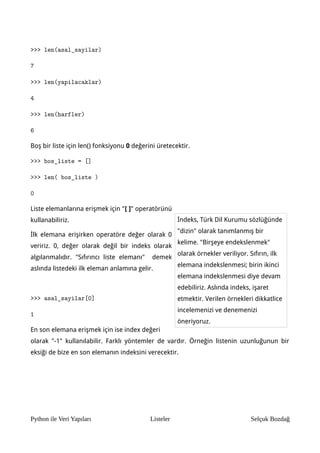 Python ile Veri Yapıları, Bölüm 1: Listeler | PDF